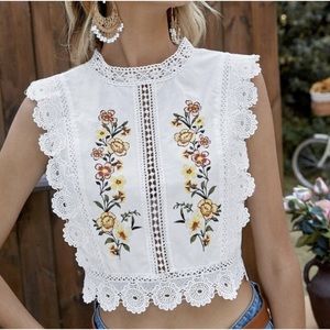 Couture Gypsy | Tops | Bohemian White Embroidered Crochet Crop Top Xs S ...